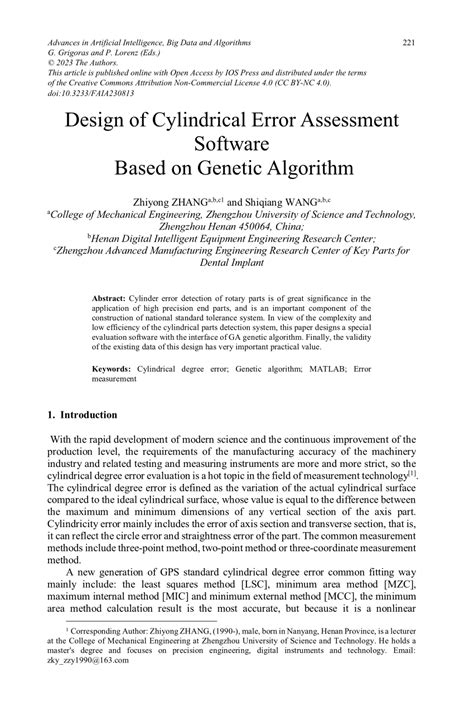 Pdf Design Of Cylindrical Error Assessment Software Based On Genetic Algorithm