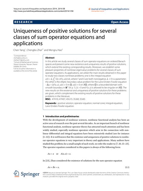 Pdf Uniqueness Of Positive Solutions For Several Classes Of Sum