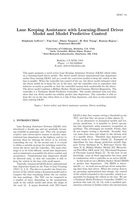 Pdf Lane Keeping Assistance With Learning Based Driver Model And