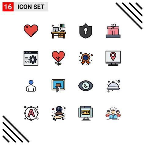 Set Of 16 Vector Flat Color Filled Lines On Grid For Develop Browser Access Nature Box Editable