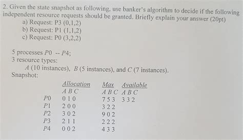 Solved 2 Given The State Snapshot As Following Use