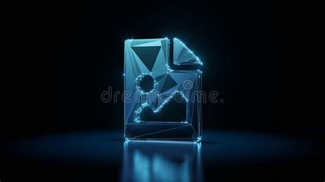 3d Rendering Wireframe Neon Glowing Symbol Of File Image On Black Background With Reflection