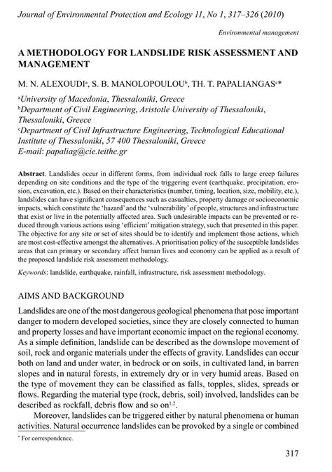 Pdf A Methodology For Landslide Risk Assessment And Management