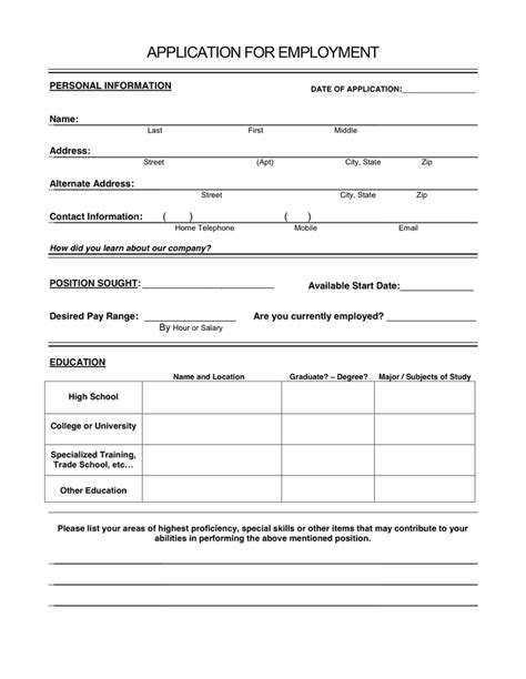 APPLICATION FOR EMPLOYMENT Sample Form In Word And Pdf Formats