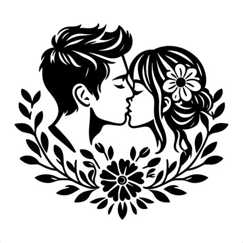 Couple Floral Kissing Face Svg Premium Ai Generated Vector