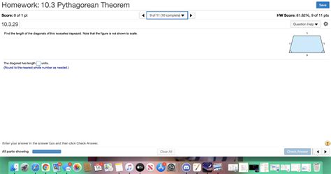 Solved Homework Pythagorean Theorem Save Score Of Chegg