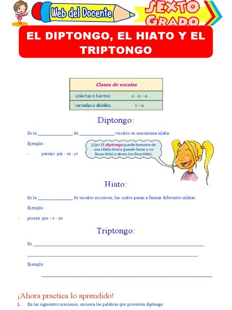 El Diptongo Hiato Y Triptongo Para Sexto Grado De Primaria Pdf