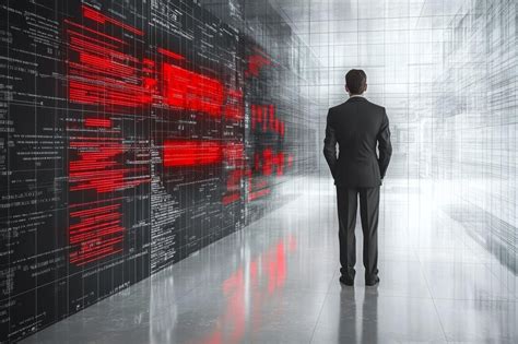 Lonely Figure In A Corridor With Digital Patterns Depicting The