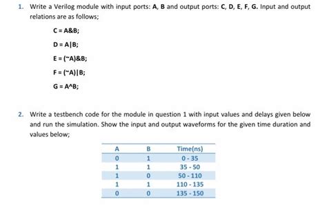 Solved 1 Write A Verilog Module With Input Ports A B And