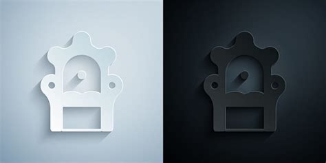 종이 회색과 검은 색 배경에 고립 된 중세 왕좌 아이콘을 잘라 종이 아트 스타일 벡터 3차원 형태에 대한 스톡 벡터 아트 및