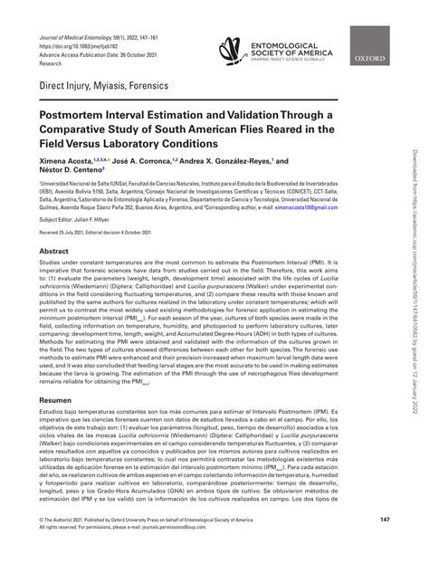 Pdf Postmortem Interval Estimation And Validation Through A