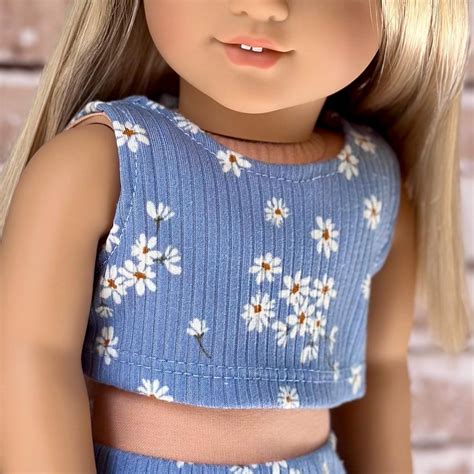 18 Inch Doll Crop Top For Doll Ribbed Flower Tank Doll Tee With