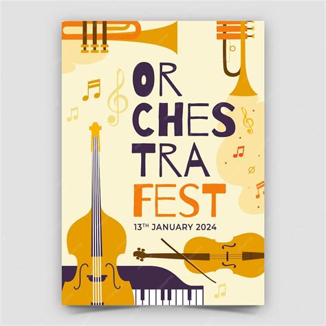 손으로 그린 오케스트라 콘서트 포스터 템플릿 무료 벡터