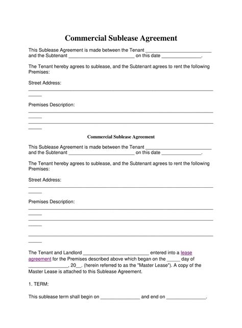 Free Printable Commercial Sublease Agreement Templates Pdf Word