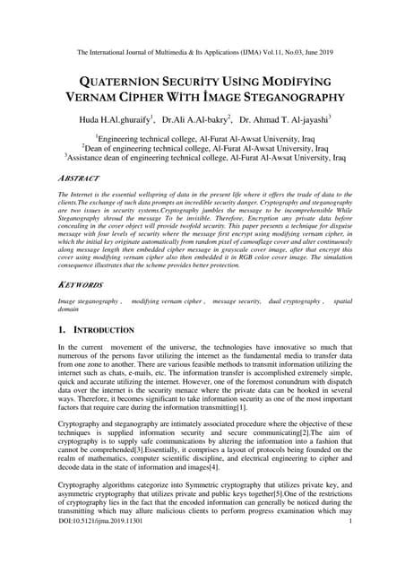 Quaternİon Securİty Usİng Modİfyİng Vernam Cİpher Wİth İmage