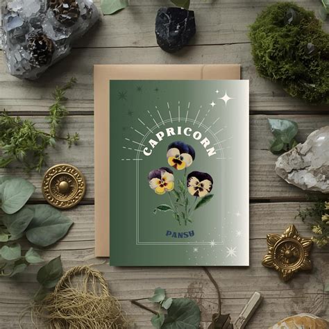 Capricorn Zodiac Flower Card Pansy Birthday C Folksy