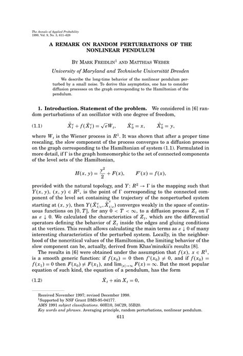 pdf a remark on random perturbations of the nonlinear pendulum