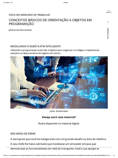 Linguagem Orientada A Objetos Cap 1 Seção 1 3 Pdf Robô Robótica