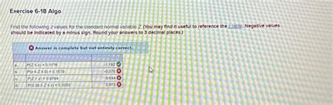 solved find the following z values for the standard normal