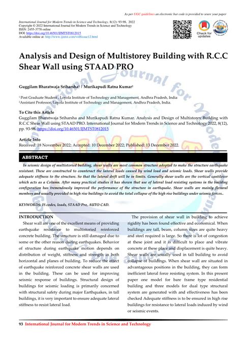 Pdf Analysis And Design Of Multistorey Building With Rcc Shear Wall