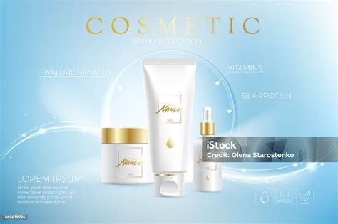 광고 카탈로그 잡지에 대 한 미용 제품에 대 한 포스터 화장품 패키지의 벡터 디자인입니다 보습 크림 젤 비타민 바디 로션 고립