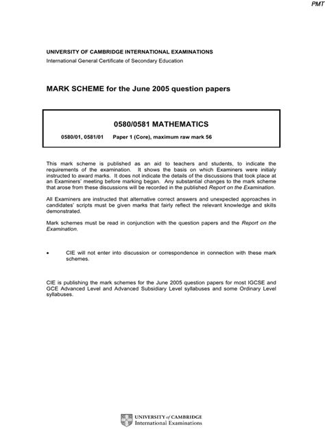 June 2005 Ms Paper 1 Cie Maths Igcse Pdf Standardized Tests Educational Assessment And