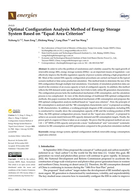 Pdf Optimal Configuration Analysis Method Of Energy Storage System