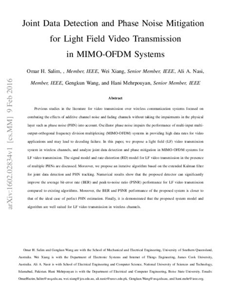 Pdf Joint Data Detection And Phase Noise Mitigation For Light Field