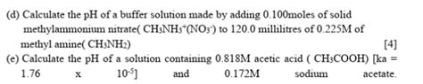 Solved D Calculate The PH Of A Buffer Solution Made By Chegg