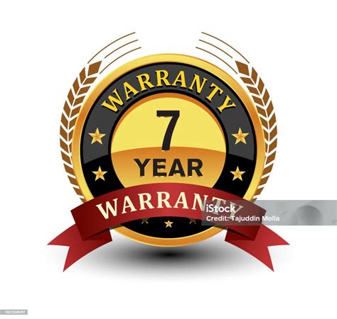 강력한 7 년 보증 배지 인감 기호 빨간색 리본 및 월계관 흰색 배경에 고립 뒤에 라벨 0명에 대한 스톡 벡터 아트 및 기타 이미지 Istock