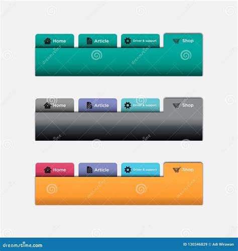 Web Navigation Tabs Buttons Gradient Vector Template Bar Menu Tab