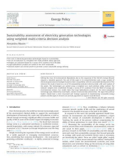 Pdf Sustainability Assessment Of Electricity Generation Technologies