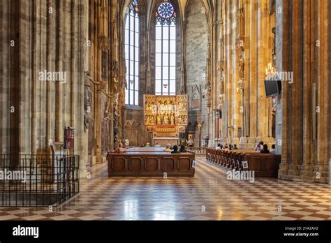 Bright Gothic Church Interior With Impressive Windows And Decorated