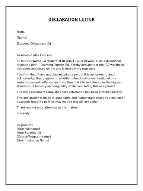 Declaration Letter Format Pdf
