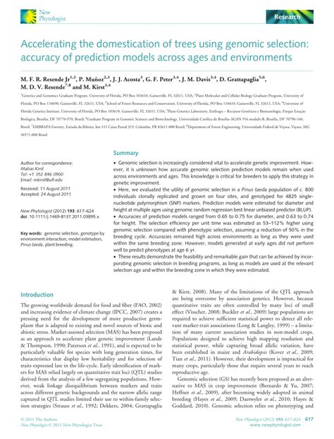 Pdf Accelerating The Domestication Of Trees Using Genomic Selection Accuracy Of Prediction