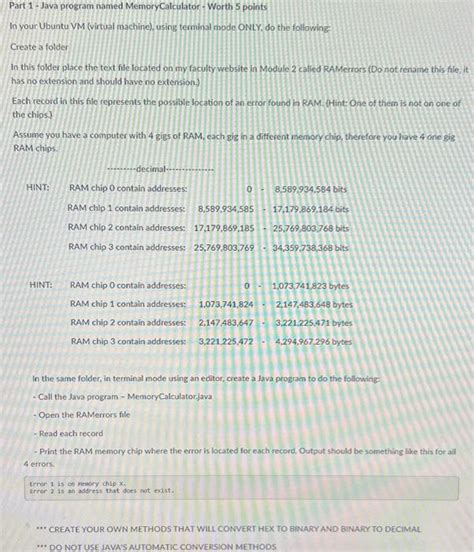 solved part 1 java program named memorycalculator worth 5