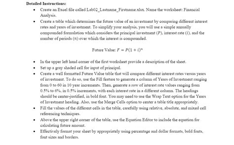 solved detailed instructions create an excel file called
