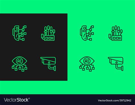Set Line Security Camera Computer Vision Vector Image