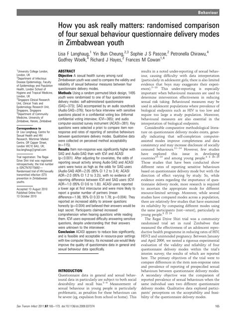 Pdf How You Ask Really Matters Randomised Comparison Of Four Sexual Behaviour Questionnaire