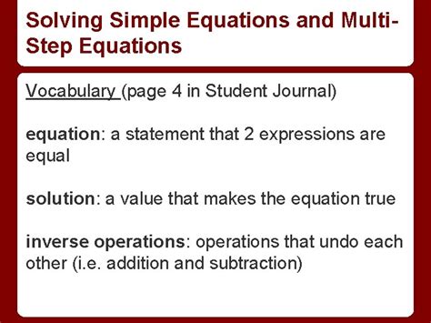 Solving Linear Equations Chapter Solving Simple Equations