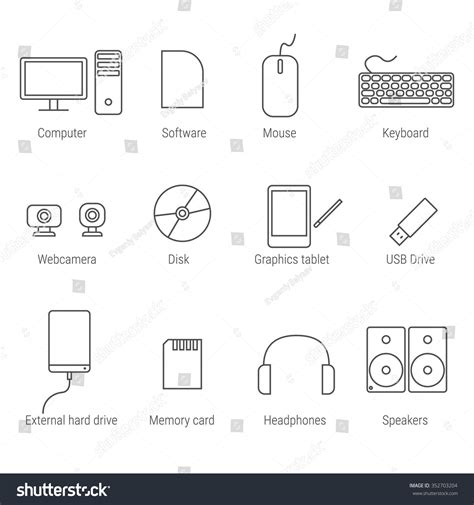 Set Thin Line Web Icons Computer Stock Vector Royalty Free 352703204 Shutterstock