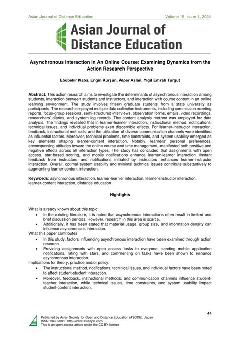 Pdf Asynchronous Interaction In An Online Course Examining Dynamics