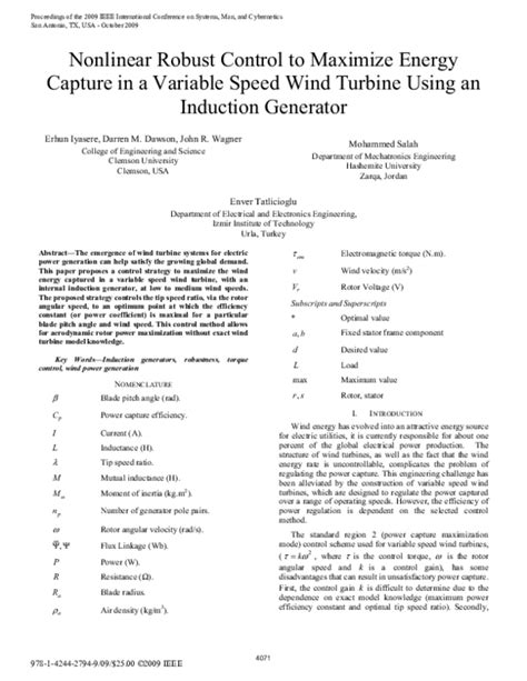 Pdf Nonlinear Robust Control To Maximize Energy Capture In A Variable