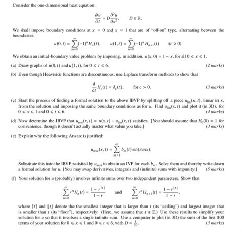 Solved Consider The One Dimensional Heat Equation We Shall