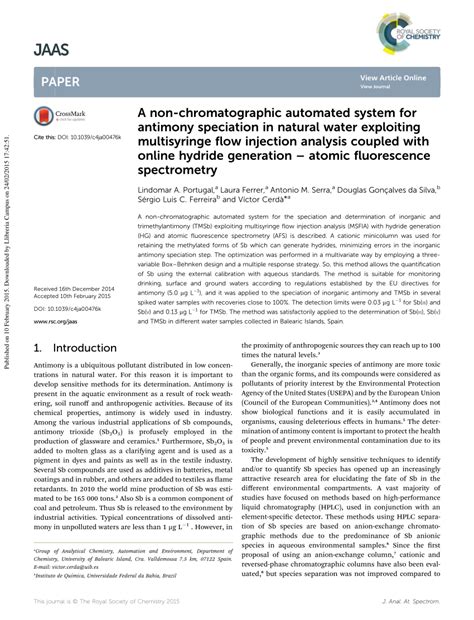 Pdf A Non Chromatographic Automated System For Antimony Speciation In