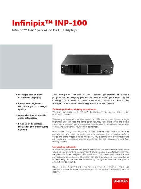 Barco Infinipix Inp 100 Overview Pdf Hdmi Information And