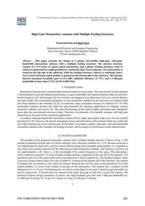 Pdf High Gain Metasurface Antenna With Multiple Feeding Structure
