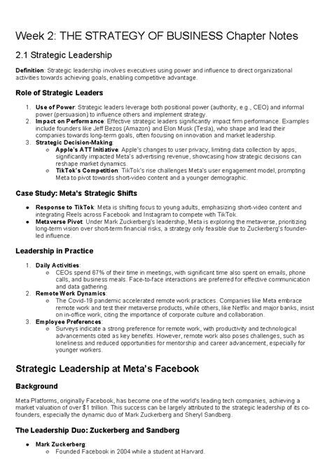 Week Chapter THE Strategy OF Business Chapter Notes Week THE STRATEGY OF BUSINESS