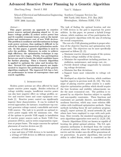 Pdf Advanced Reactive Power Planning By A Genetic Algorithm