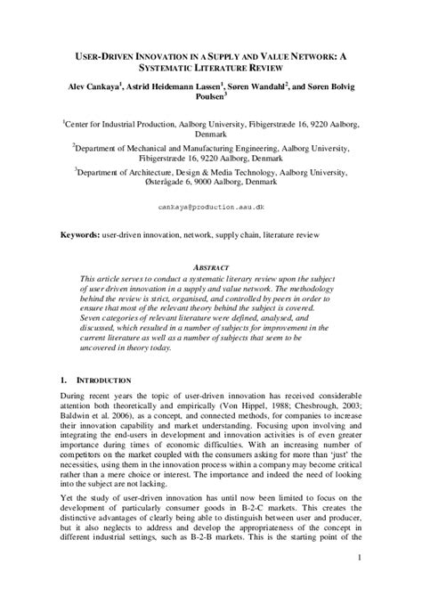 pdf user driven innovation in a supply and value network a